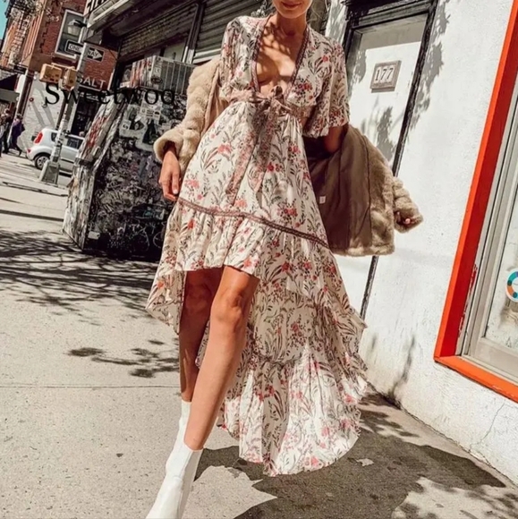 Dresses | New Boho Cut Out Summer Floral Maisie Bambi Beach Dress Cream ...